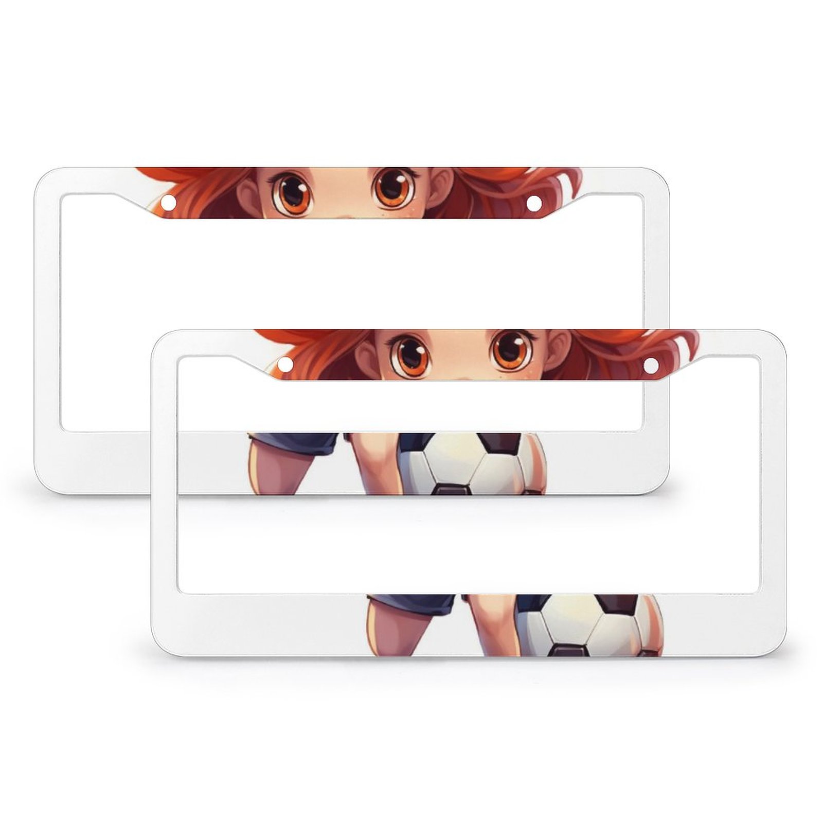 2 Pieces Cute Cartoon Red Head Girl Play Soccer License Plate Cover ...
