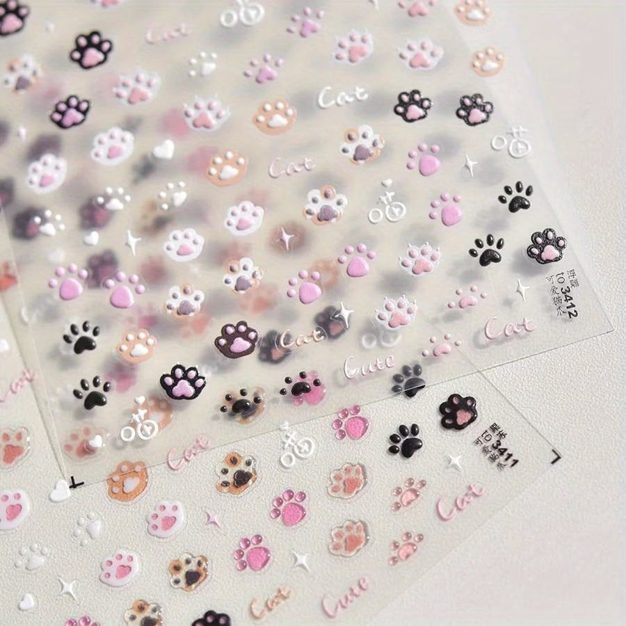2 Pieces Cute Cat Paw Nail Art Stickers - Self-Adhesive Nail Decals for ...