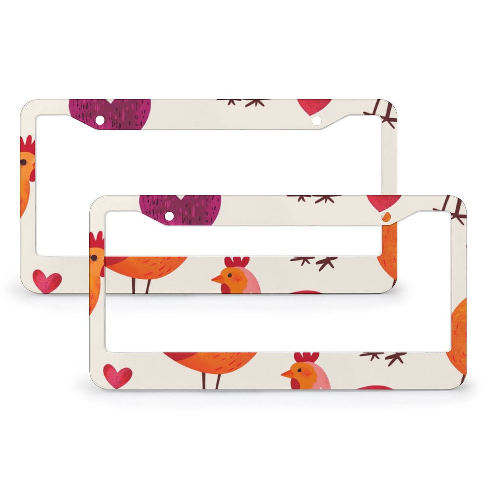 2 Pieces Cute Chickens Love Hearts License Plate Cover Cute Rooster ...