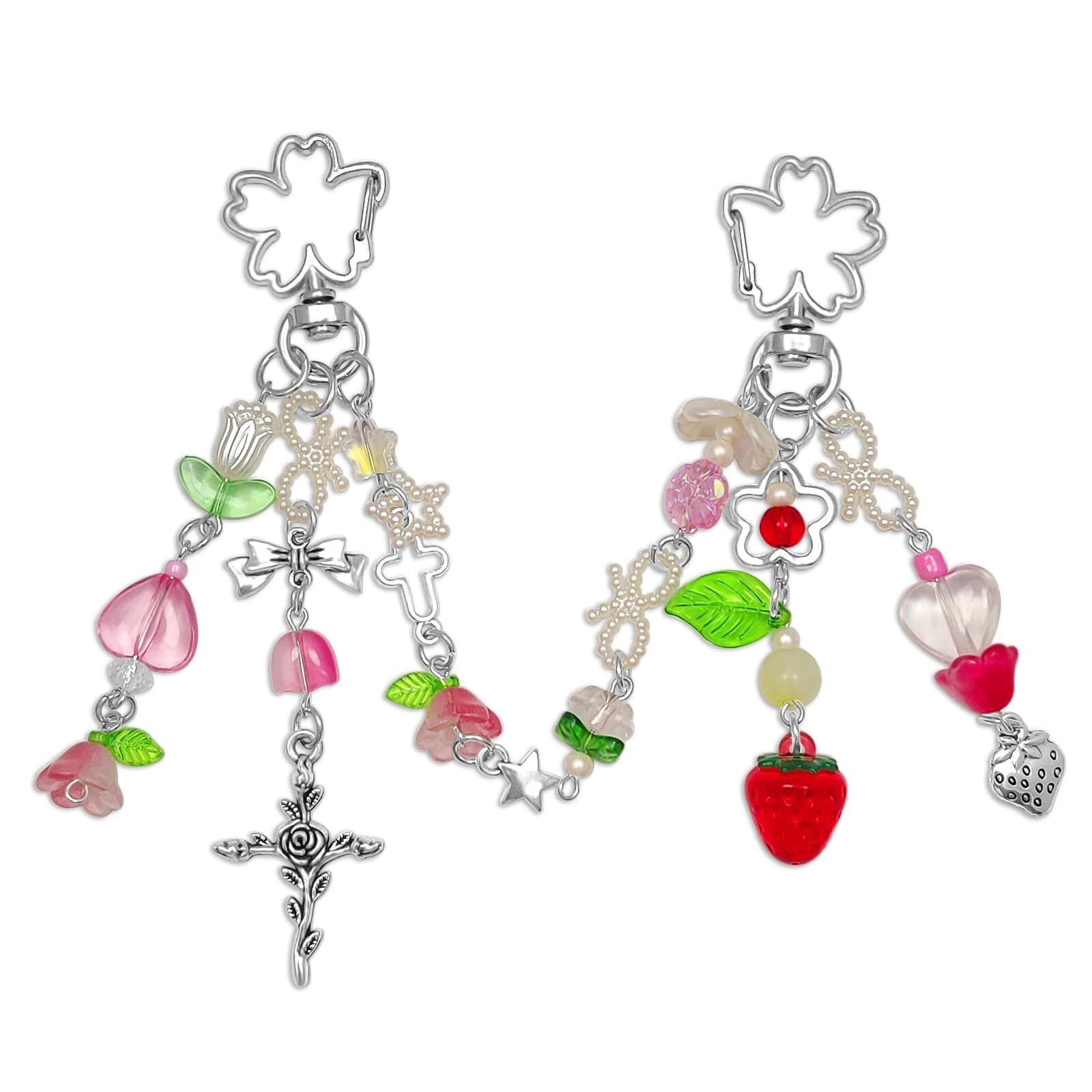 2 Pieces Cute Keychain Bag Accessories Sweet Strawberry Keyring ...