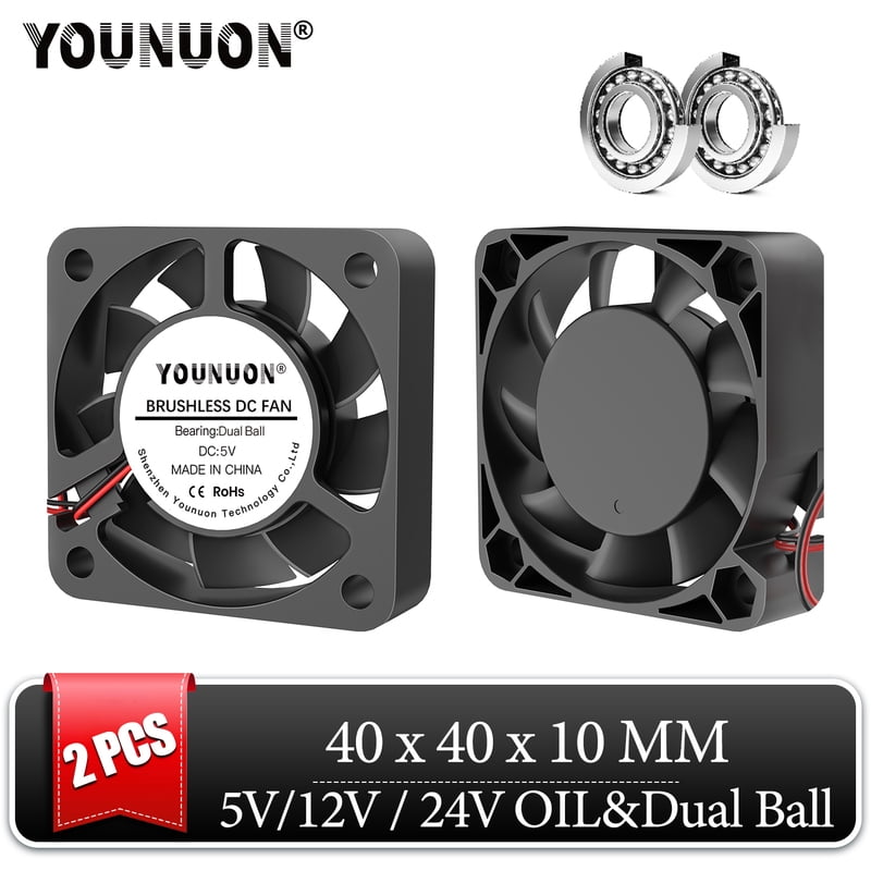 2 Pieces DC 24V 12V 5V 40mm x 40mm x 10mm 2-Pin Ball Bearing Computer ...