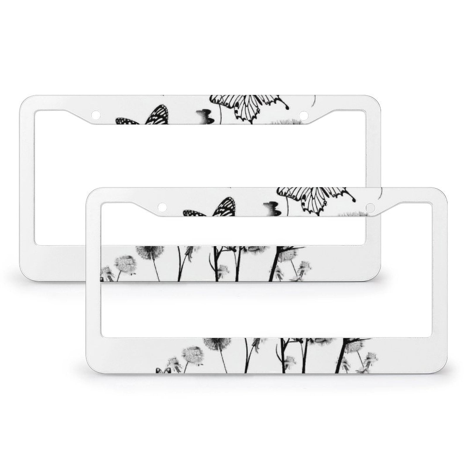2 Pieces Dandelions With Butterflies License Plate Frame Gray ...