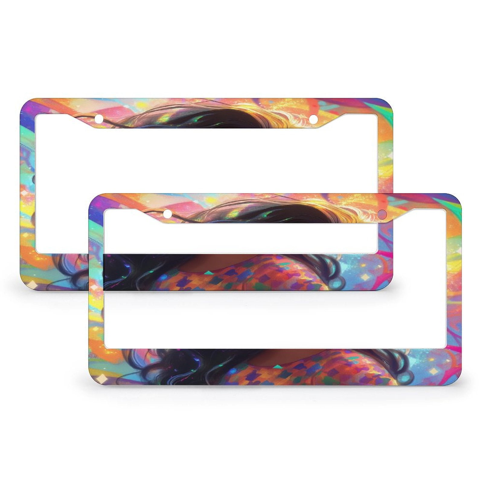 2 Pieces Dark-skinned Young Girl with Glasses License Plate Frames ...