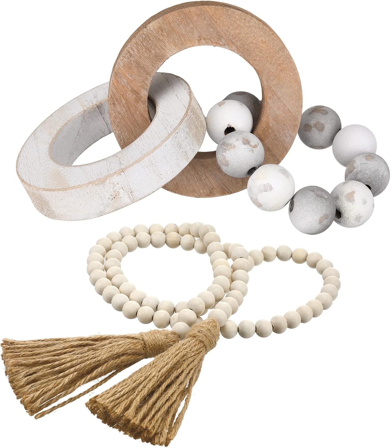 2 Pieces Decorative Wood Knot Link Chain Decor and Bead Garland Set ...