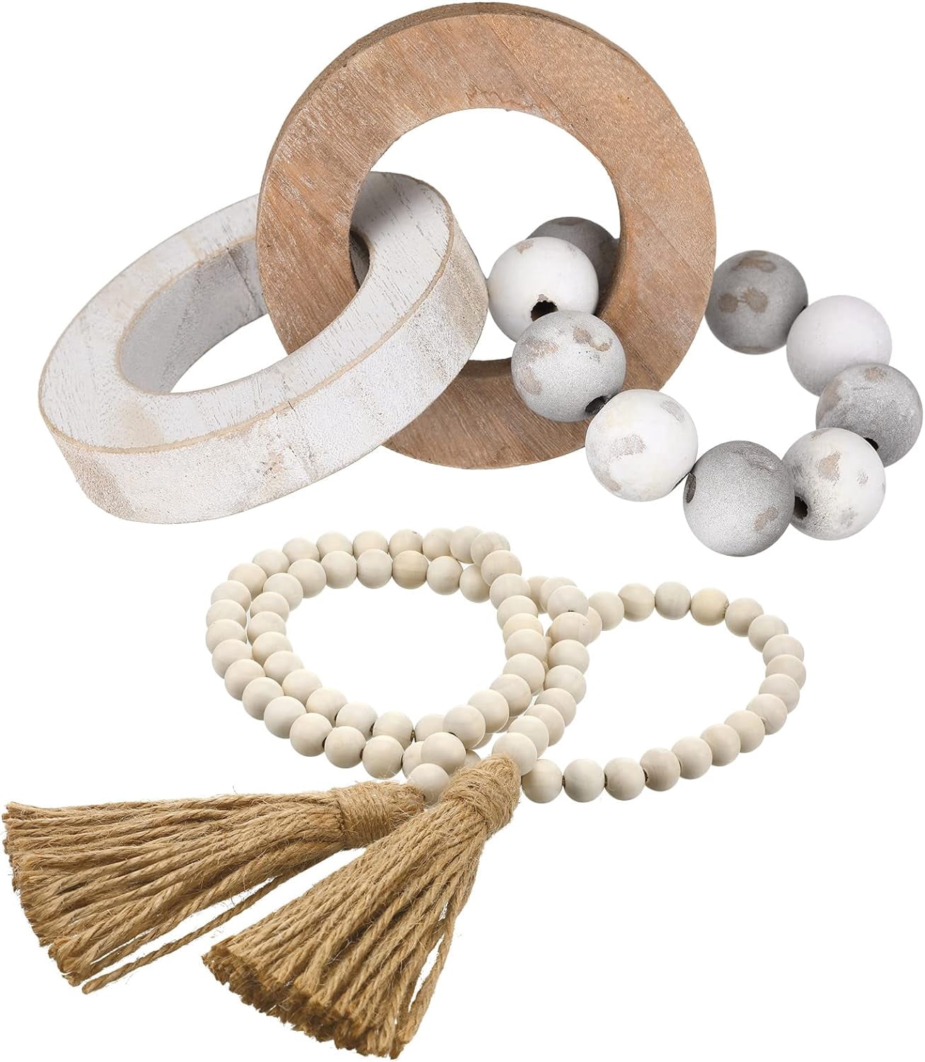 2 Pieces Decorative Wood Knot Link Chain Decor and Bead Garland Set ...