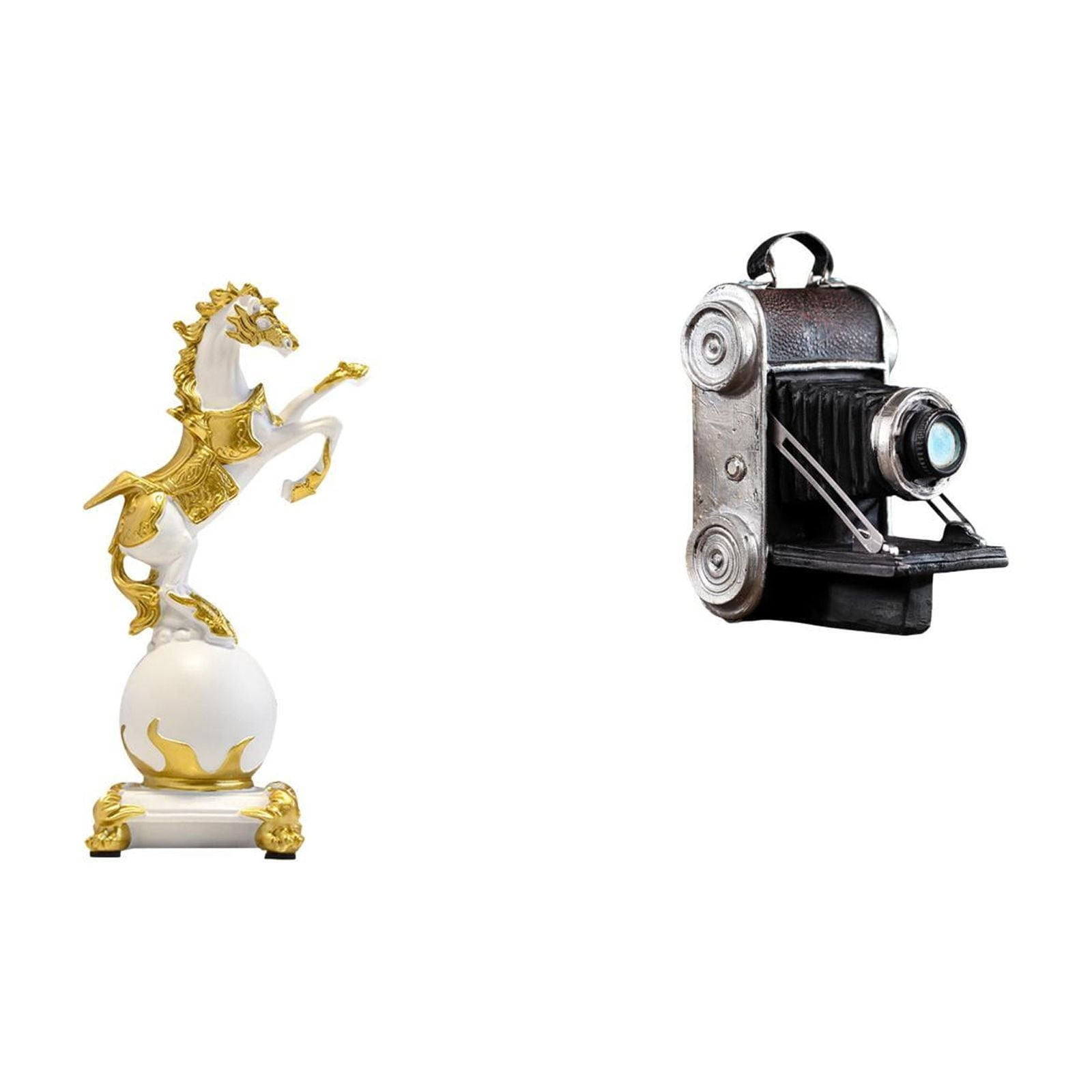 2 Pieces Desktop Figurine Camera Statue Horse Sculpture Resin Material ...