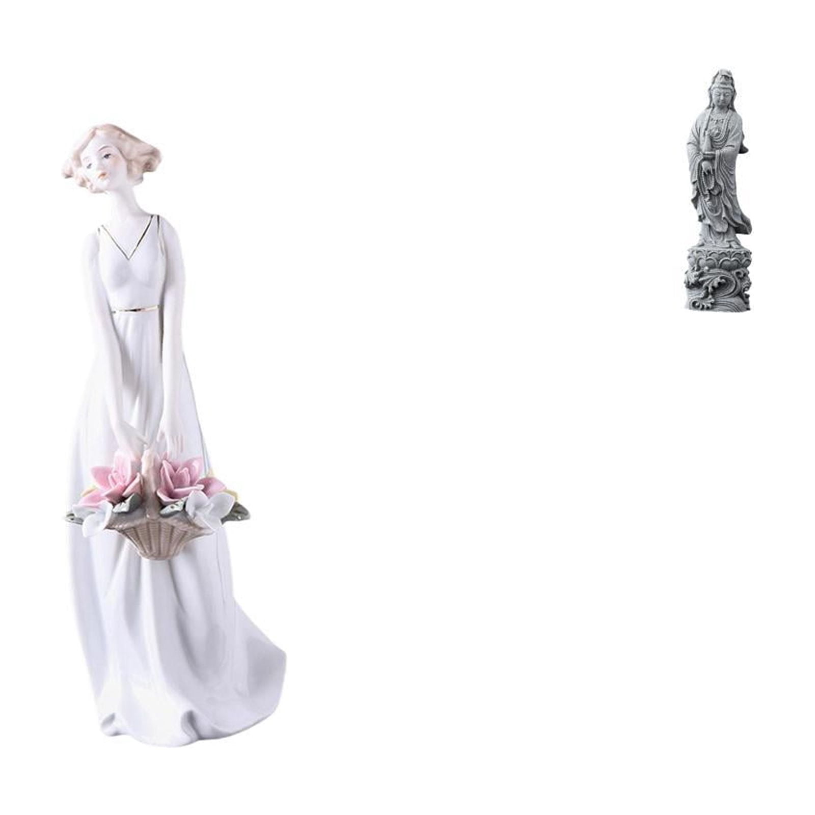 2 Pieces Desktop Figurine Girl Statue Guan Yin Sculpture Resin Material ...