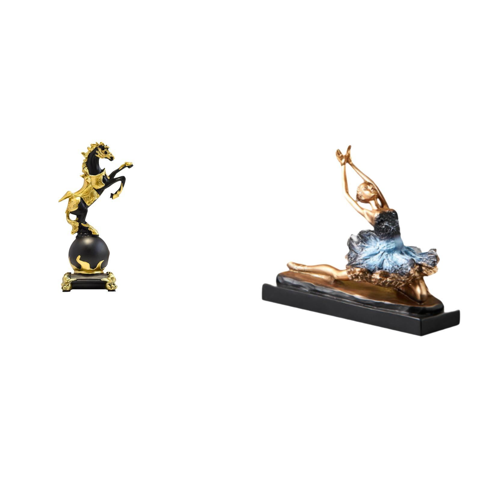 2 Pieces Desktop Figurine Horse Statue Ballet Dancer Resin Construction ...