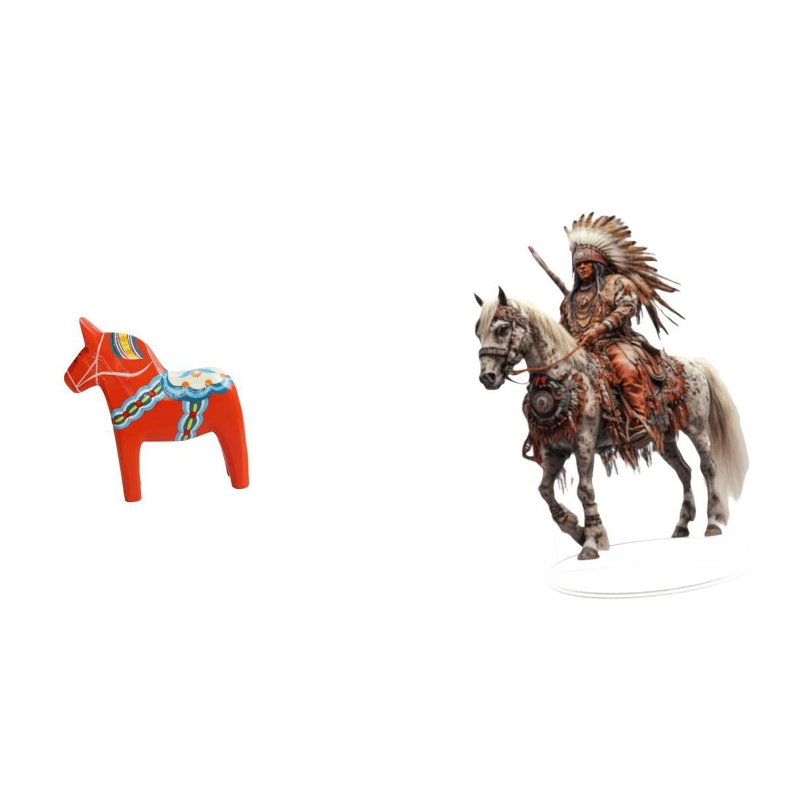 2 Pieces Desktop Figurine Traditional Swedish Dala Horse Statue Acrylic ...
