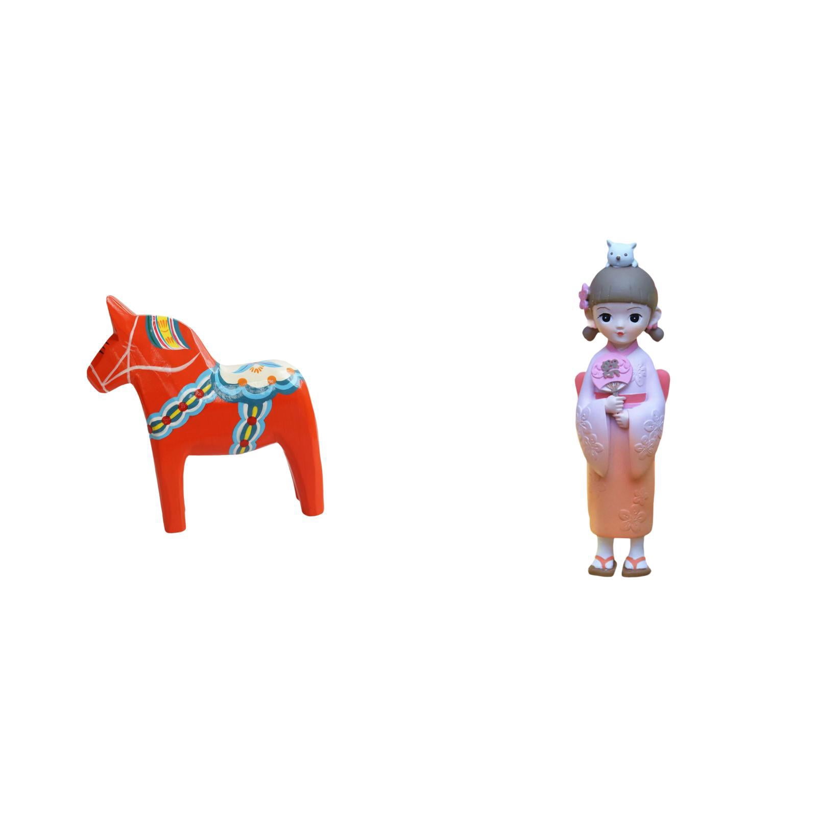 2 Pieces Desktop Figurine Traditional Swedish Dala Horse Statue ...