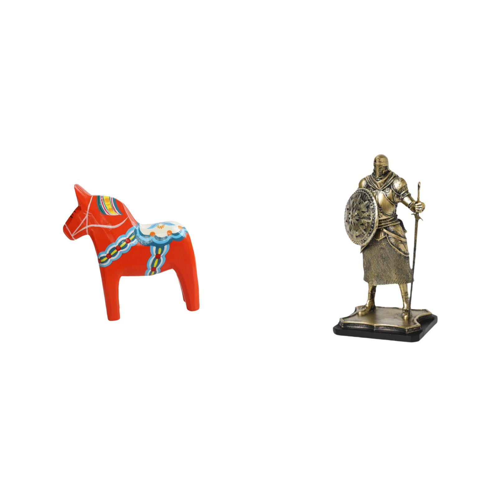 2 Pieces Desktop Figurine Traditional Swedish Dala Horse Statue Knight ...