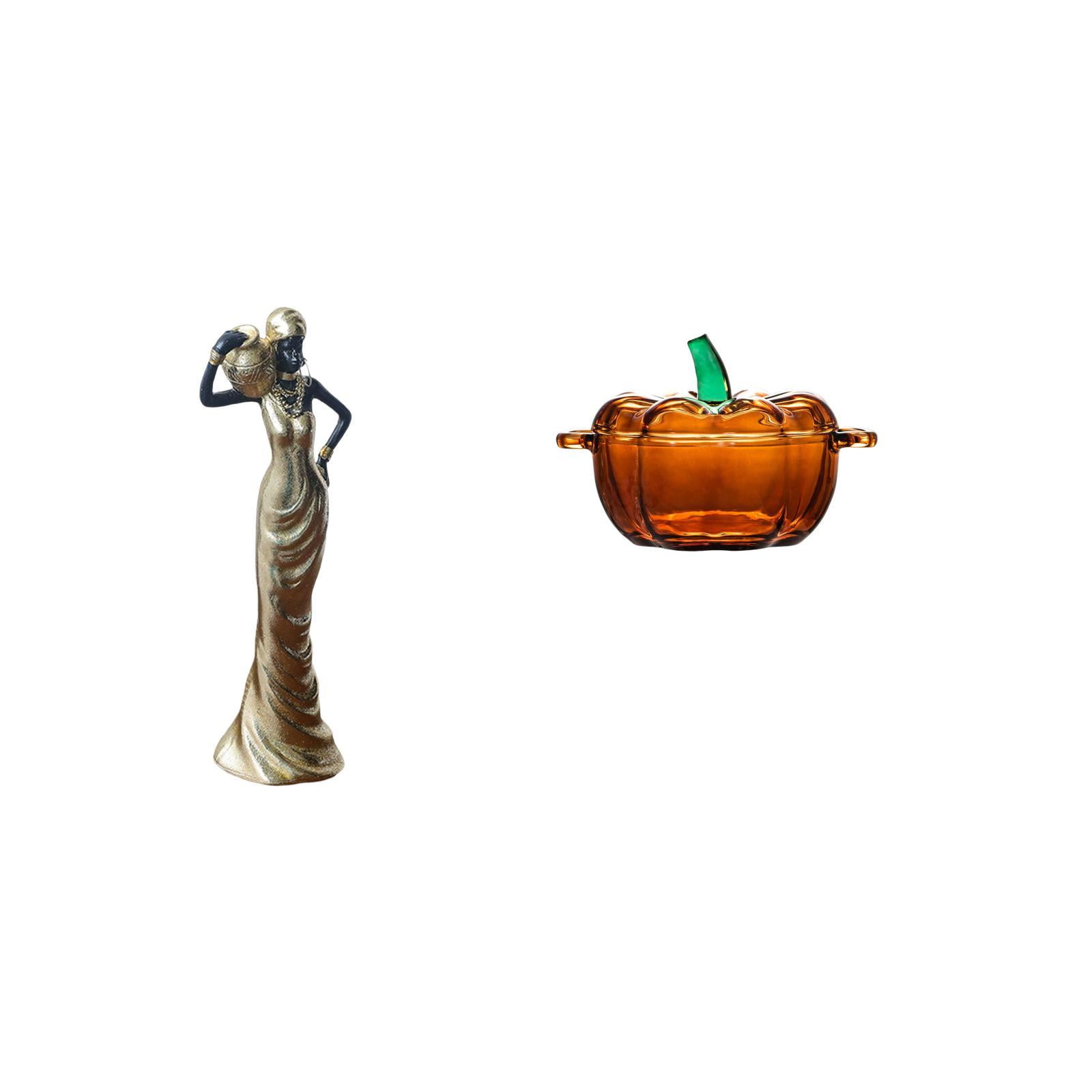 2 Pieces Desktop Figurine Tribal Lady Statue Glass Candy Dish with Lid ...