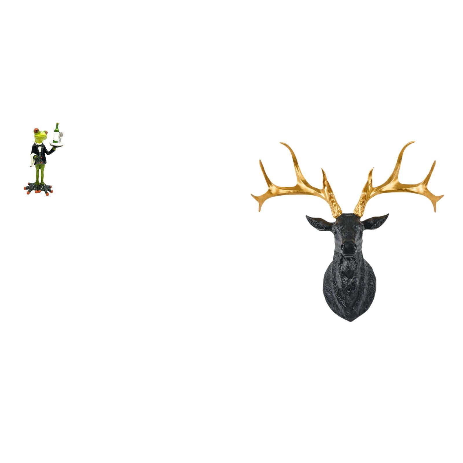 2 Pieces Desktop Figurine Waiter Frog Statue Deer Head Wall Decoration ...