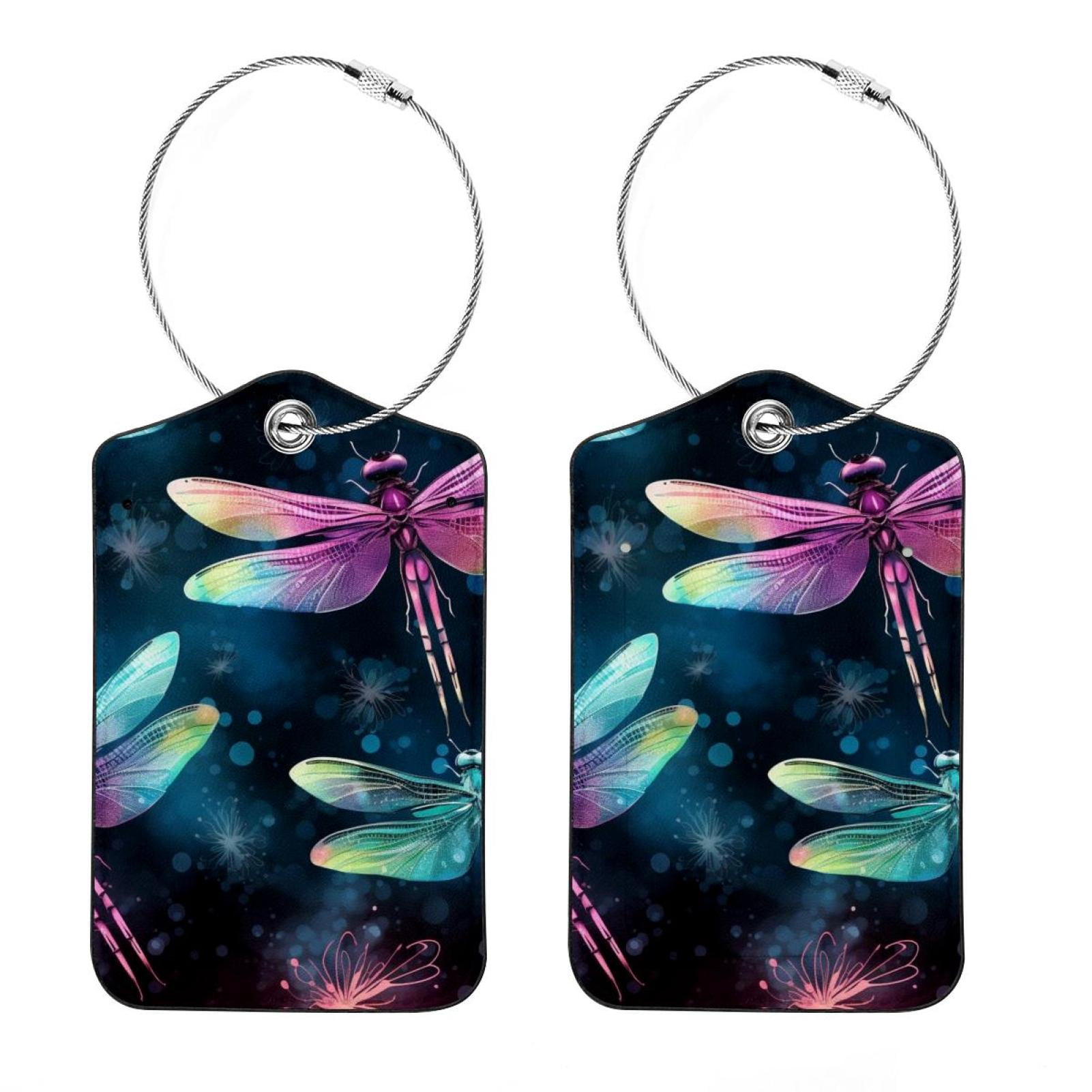 2 Pieces Dragonfly Luggage Tags, Privacy Cover ID Label with Loop and ...