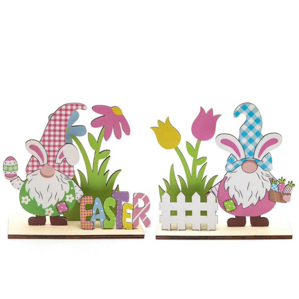 2 Pieces Easter Wooden Blocks Decorations Signs Happy Easter Bunny Wood ...