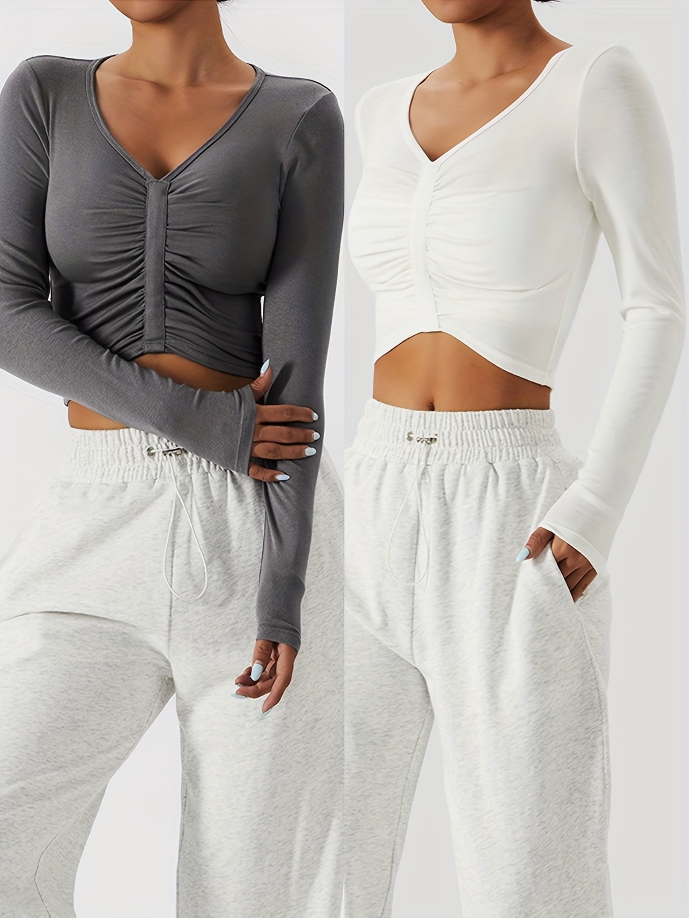 2 Pieces Elastic Tight-fitting Pleated Tops, Comfortable And Slim ...