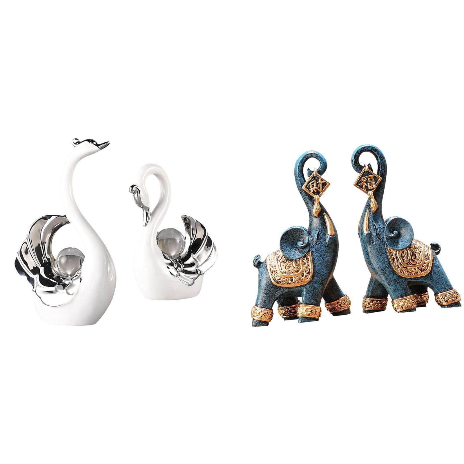 2 Pieces Elephant Sculpture Swan Decor Animal Statues Elegant Carved ...