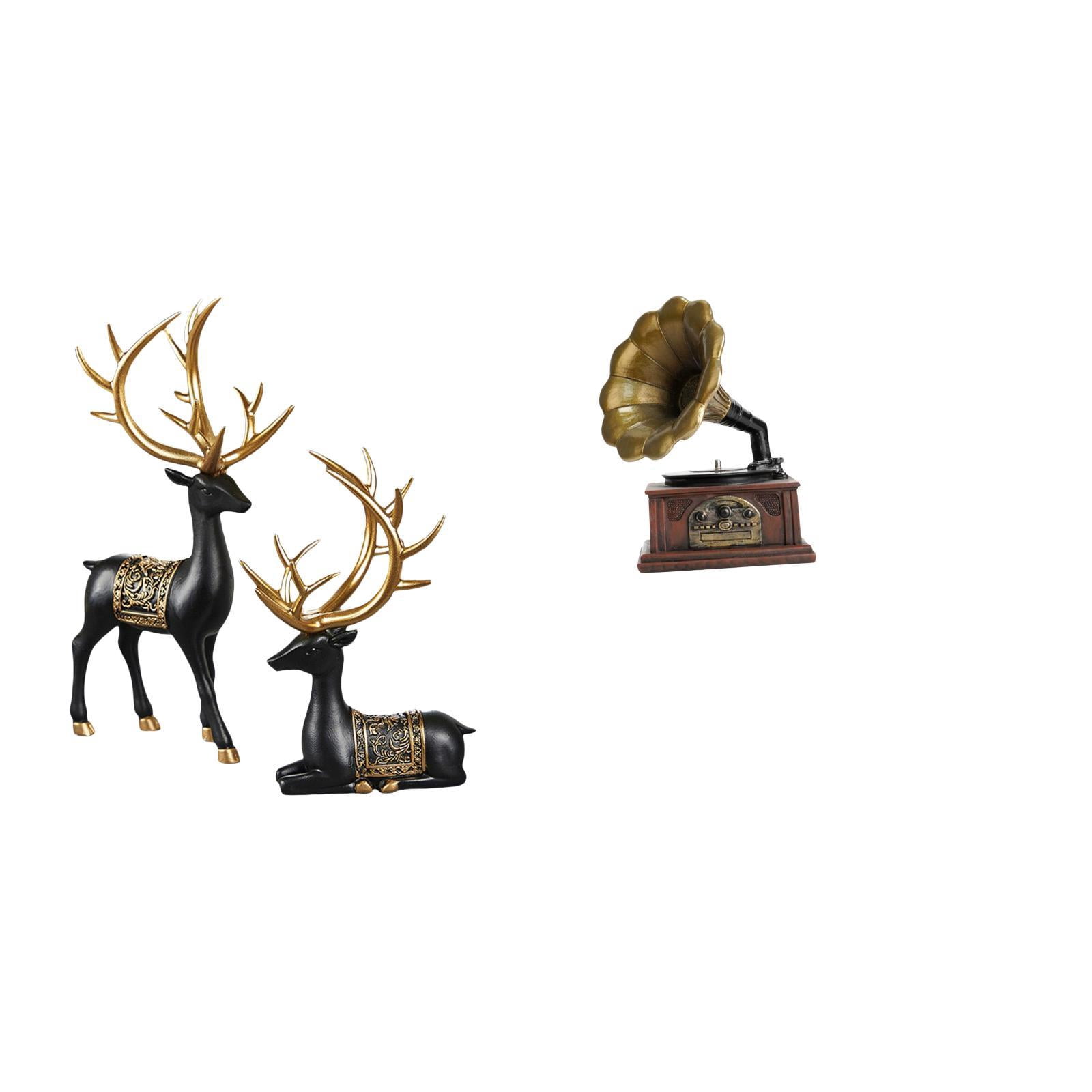 2 Pieces Elk Figurine Vintage Resin Animal Statue for Bedroom Fireplace ...
