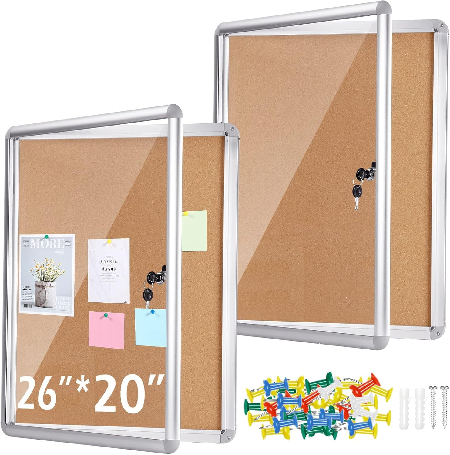 2 Pieces Enclosed Bulletin Board 26 x 20 Inch Lockable Notice Board ...