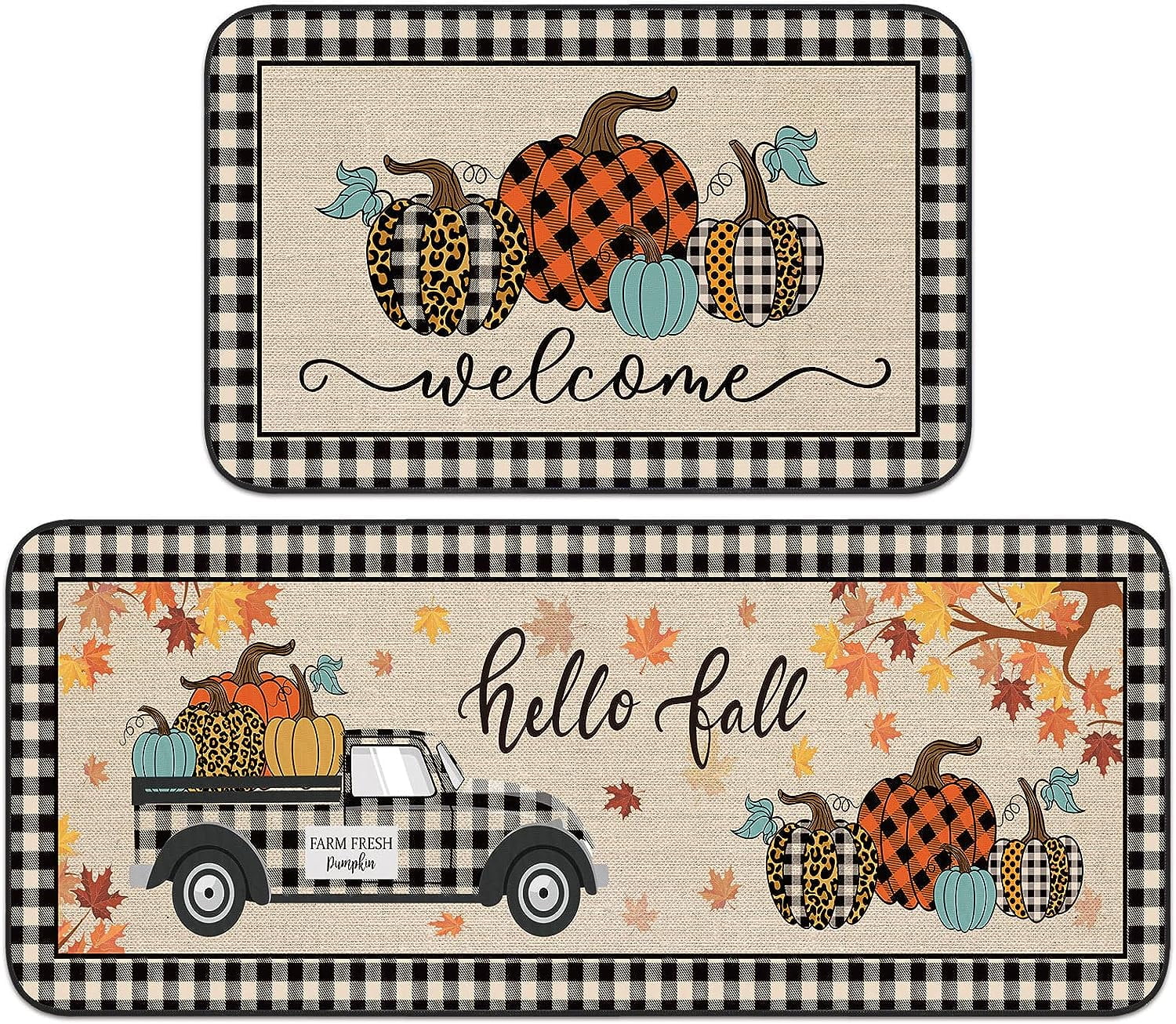 2 Pieces Fall Kitchen Rugs Thanksgiving Pumpkin Car Rugs Autumn Mats ...