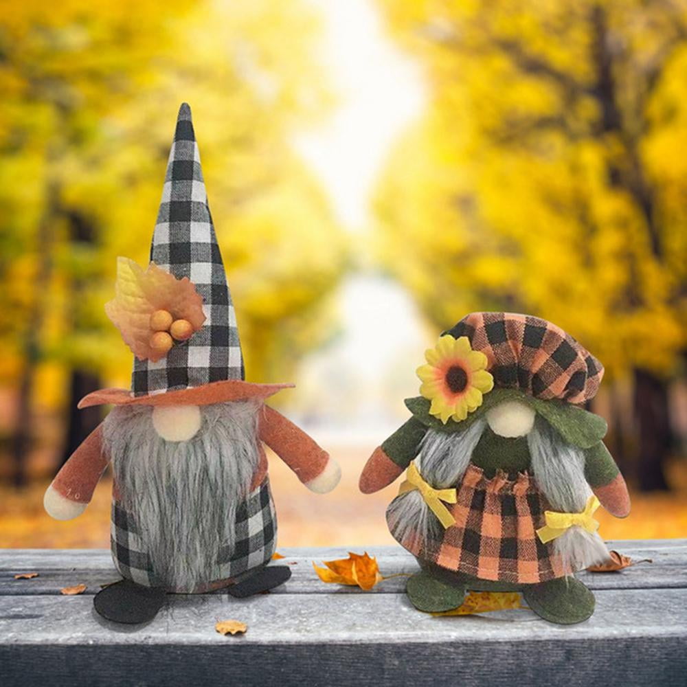 2 Pieces Fall Thanksgiving Gnome Thankful Buffalo Plaid Gnome Plush ...