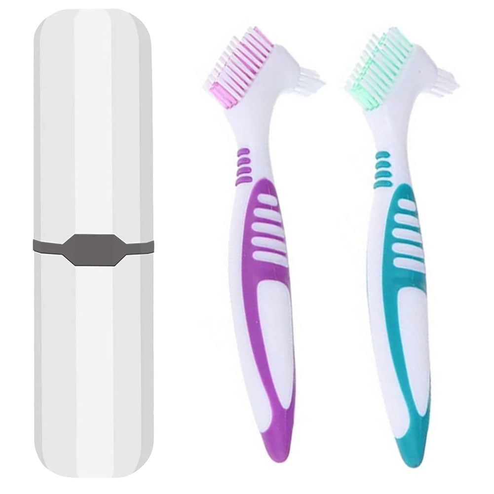 2 Pieces False Teeth Toothbrush with White Carrying Case, Multi-Layered ...