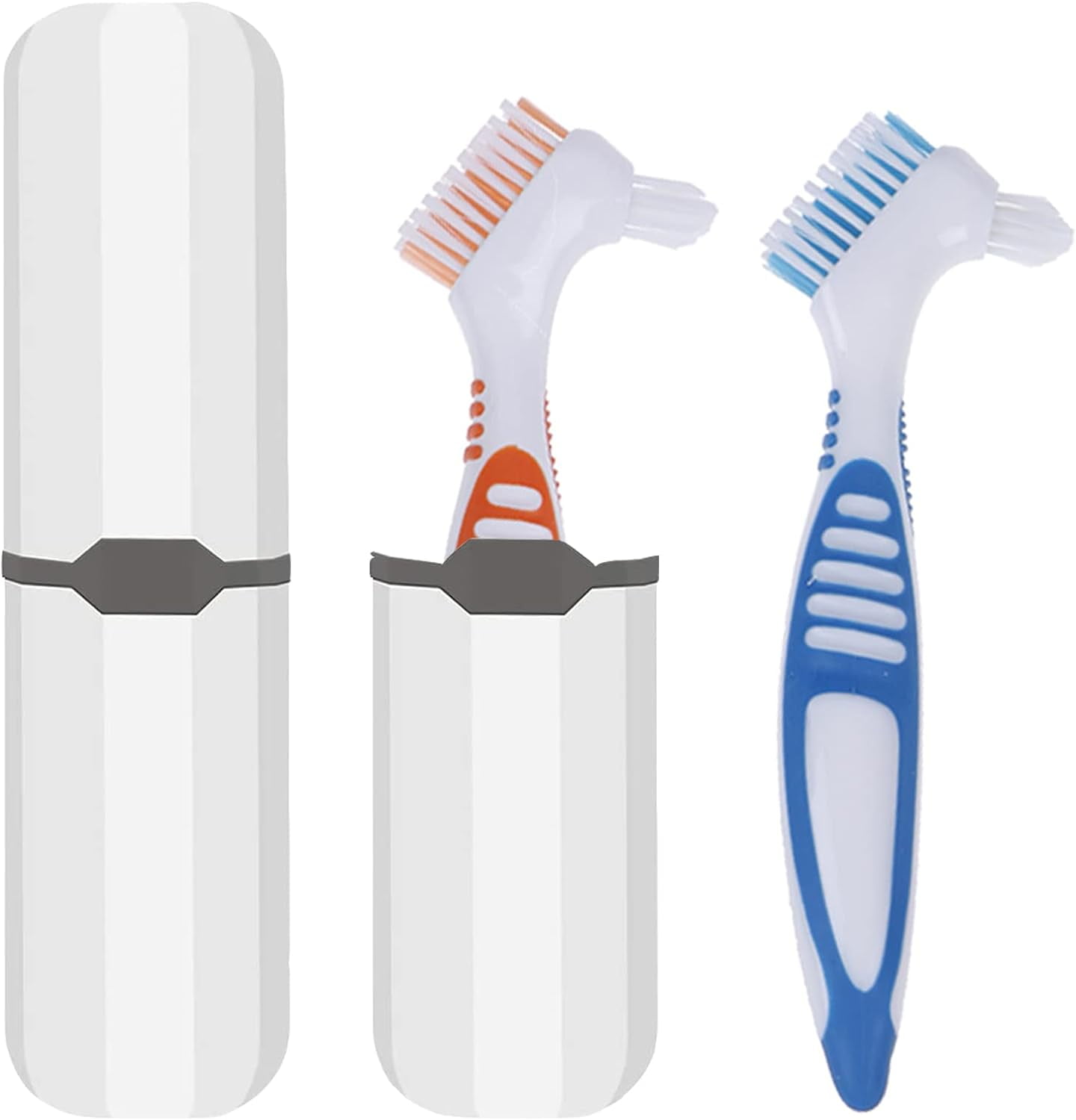 Denture Brush, 2 Pieces False Teeth Toothbrush with White Carrying Case ...