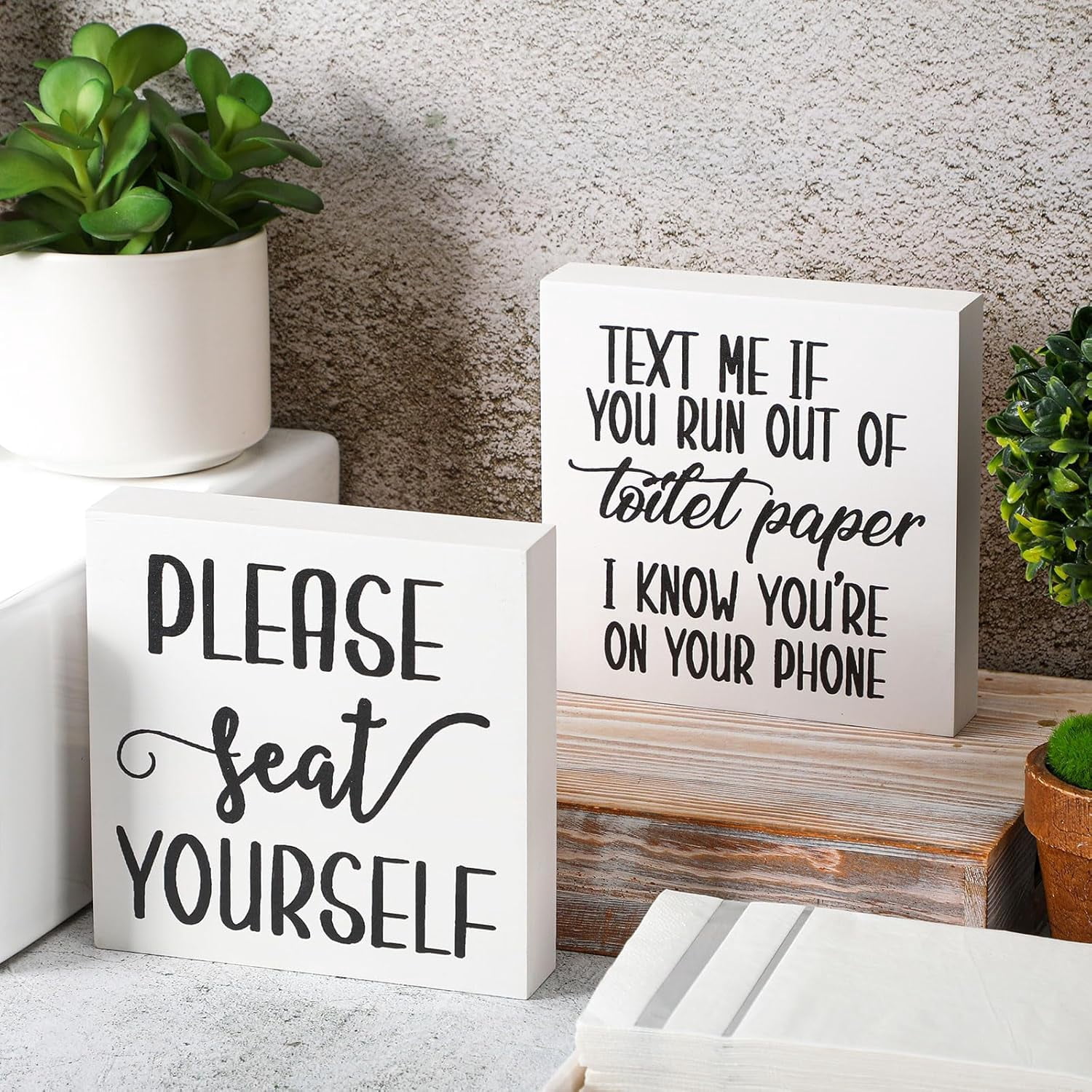2 Pieces Farmhouse Bathroom Signs Decor Wooden Box Sign Funny Bathroom ...