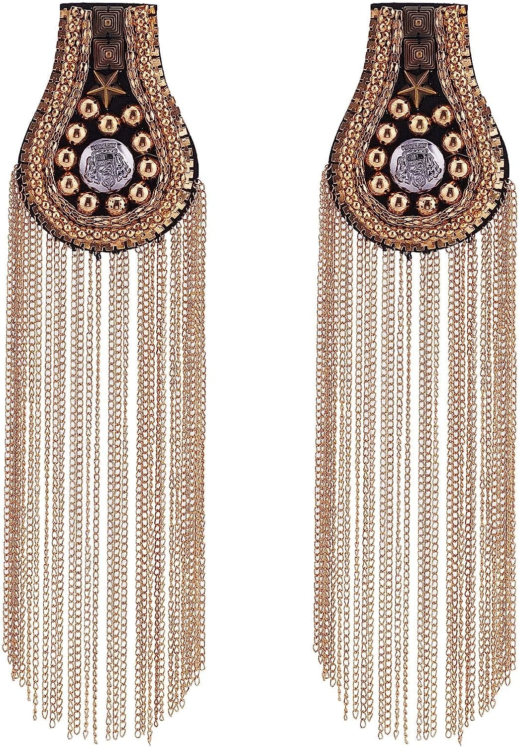 2 Pieces Fashion Tassel Epaulettes Golden Flower Shoulder Badge Alloy ...