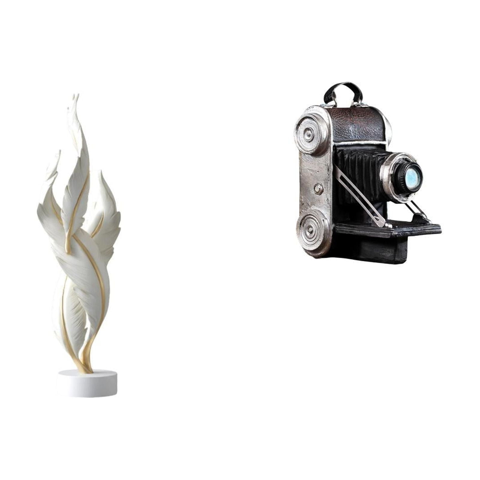 2 Pieces Feather Sculpture Camera Statue Decorative Figurine Resin ...