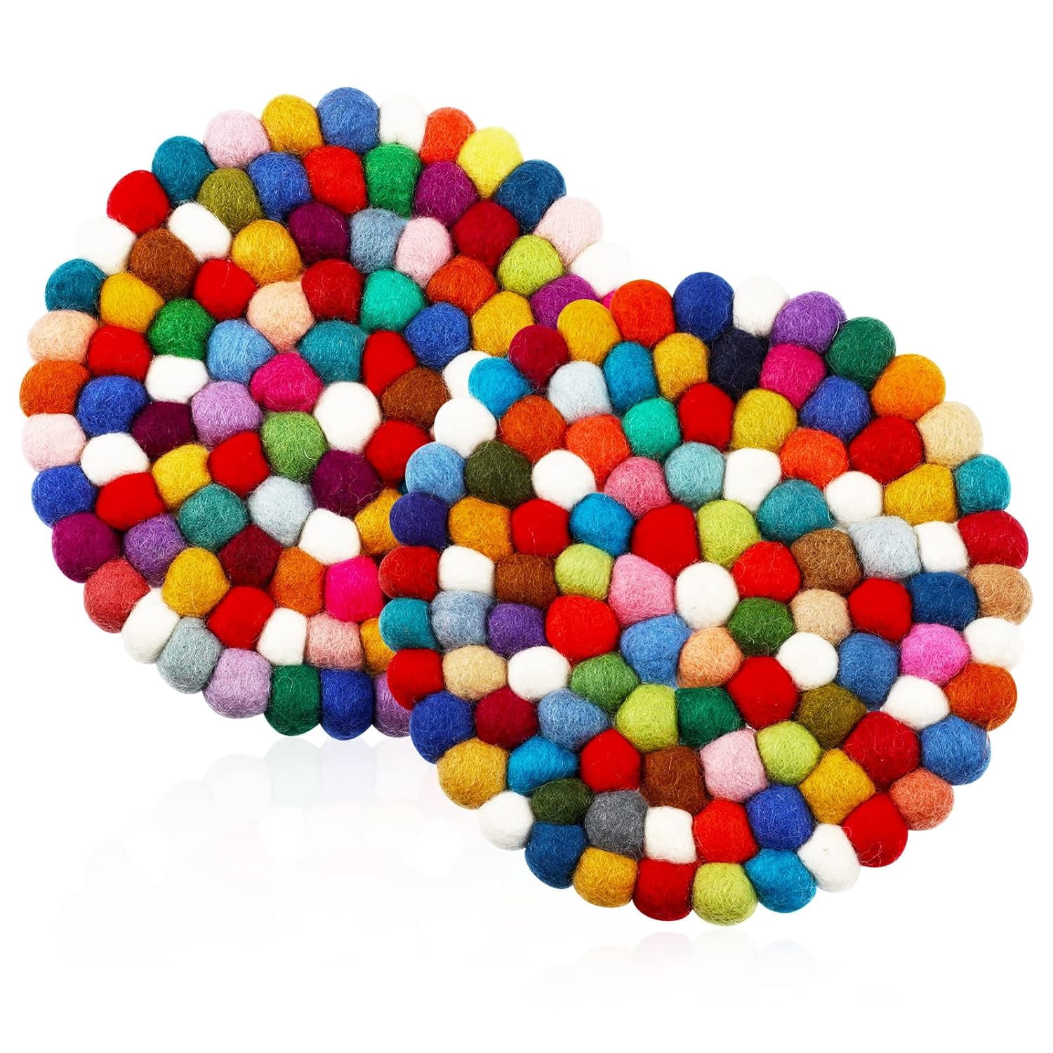 2 Pieces Felt Ball Trivet Round Felt Ball Coasters Handmade Trivet ...