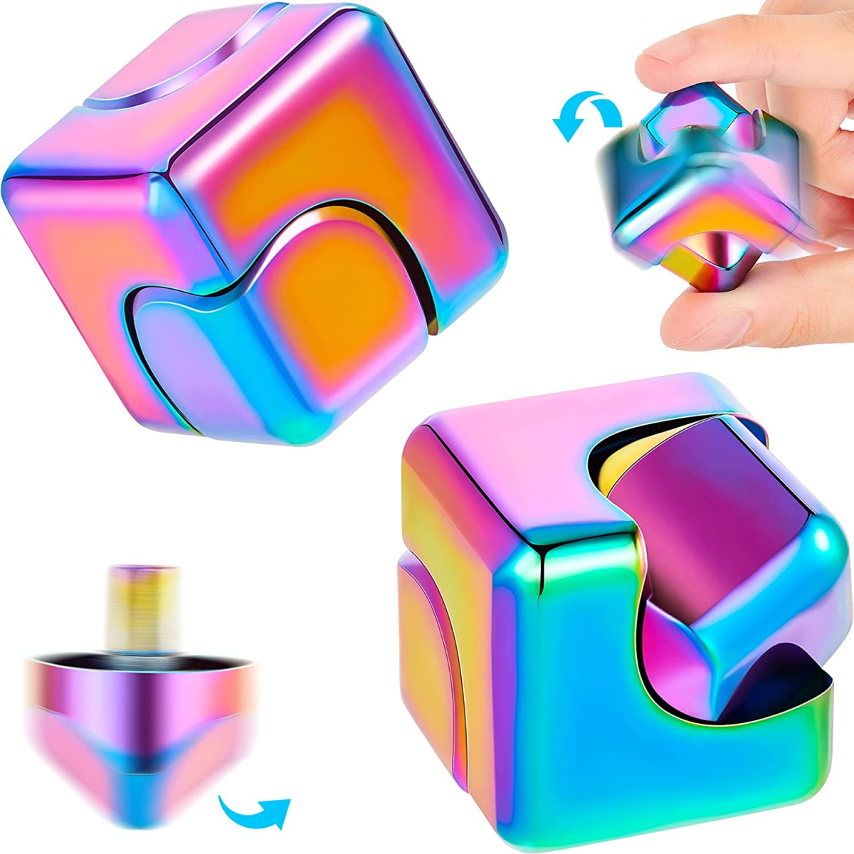 2 Pieces Fidget Cube Spinner Anti-Anxiety Focusing Fidget Toys 4-in-1 ...