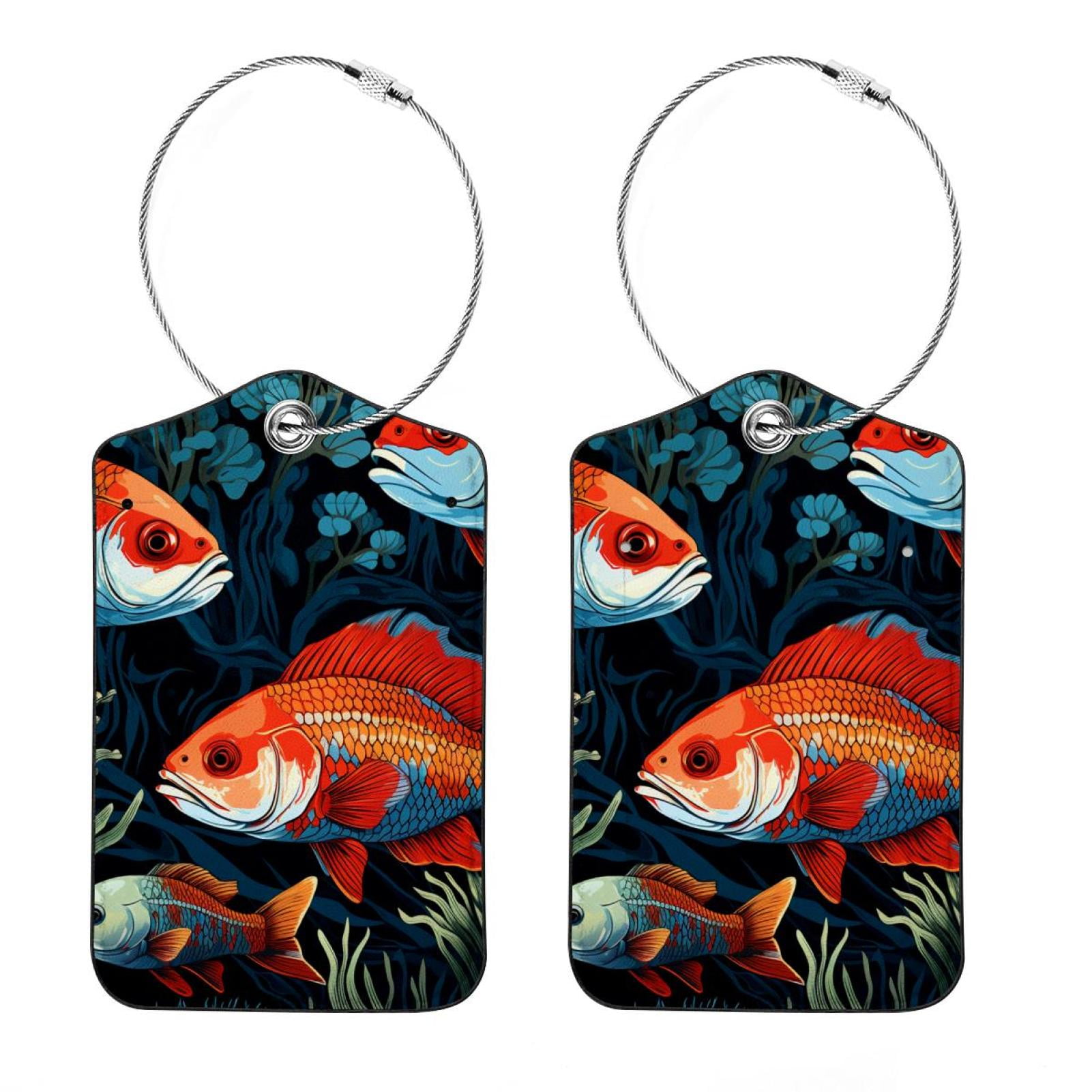 2 Pieces Fish Luggage Tags with Full Back Privacy Cover /Steel Loops ...