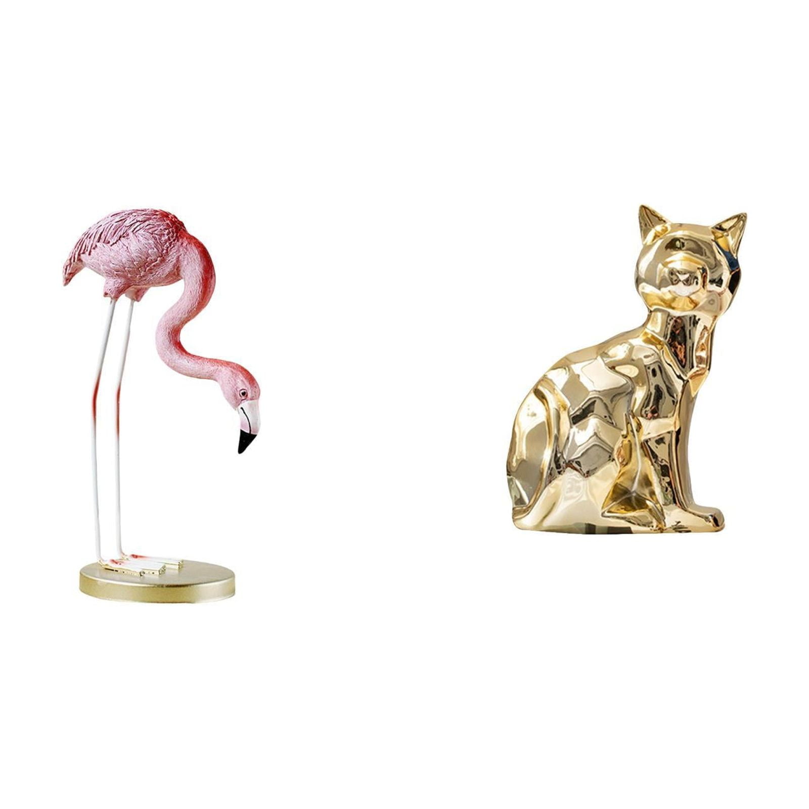 2 Pieces Flamingo Cat Bird Resin Statue Unique Embossed Pattern ...
