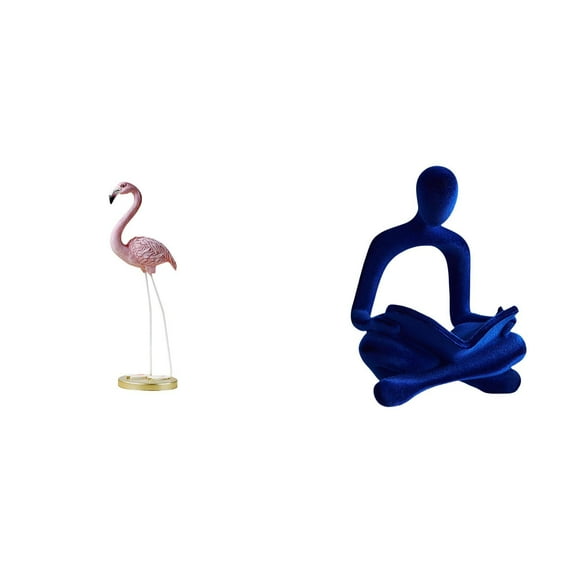 2 Pieces Flamingo Resin Statue Bird Figurine Abstract Thinker Sculpture ...