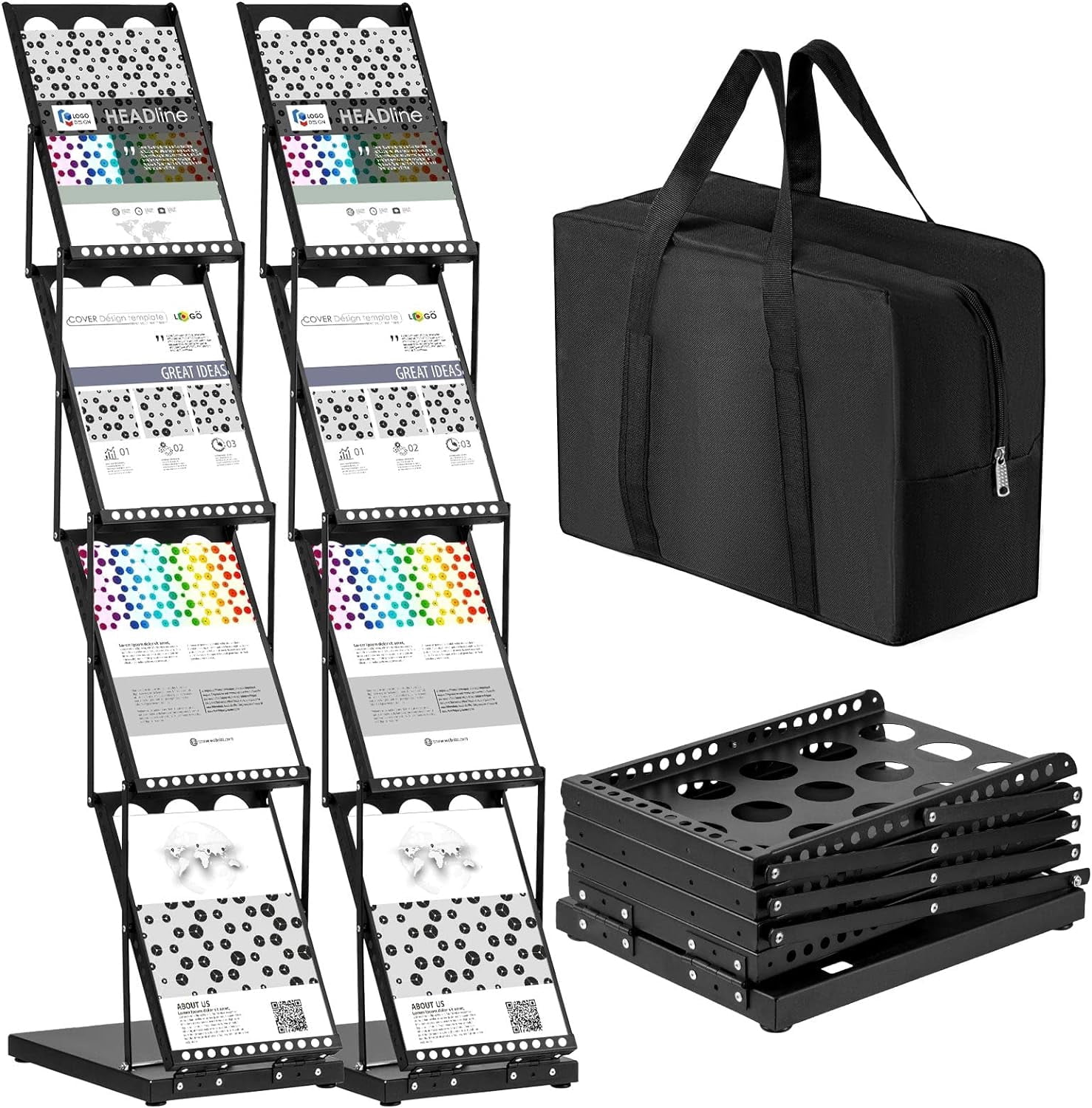 2 Pieces Foldable Magazine Rack Metal Catalog Literature Rack Portable ...