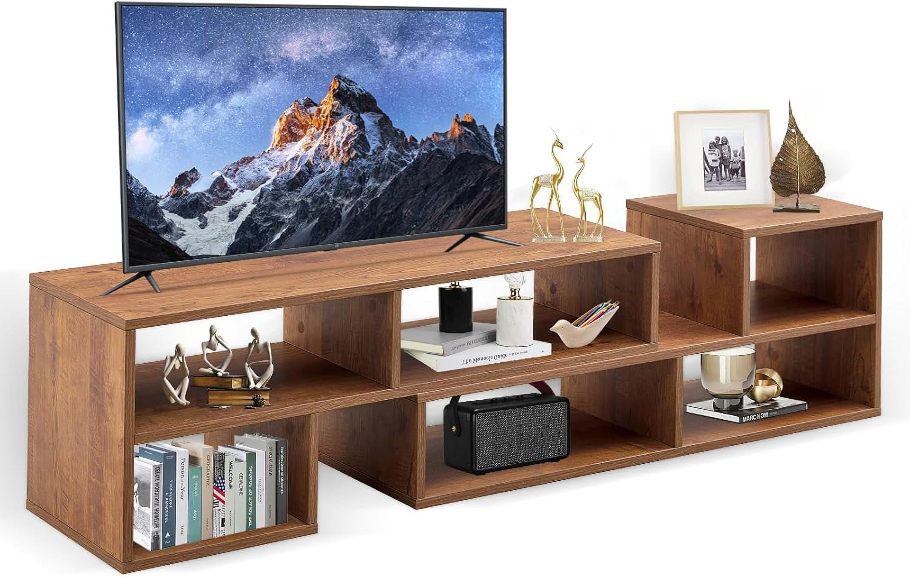 2 Pieces Free-Combination TV Stand With Bookcase Cube Entertainment ...