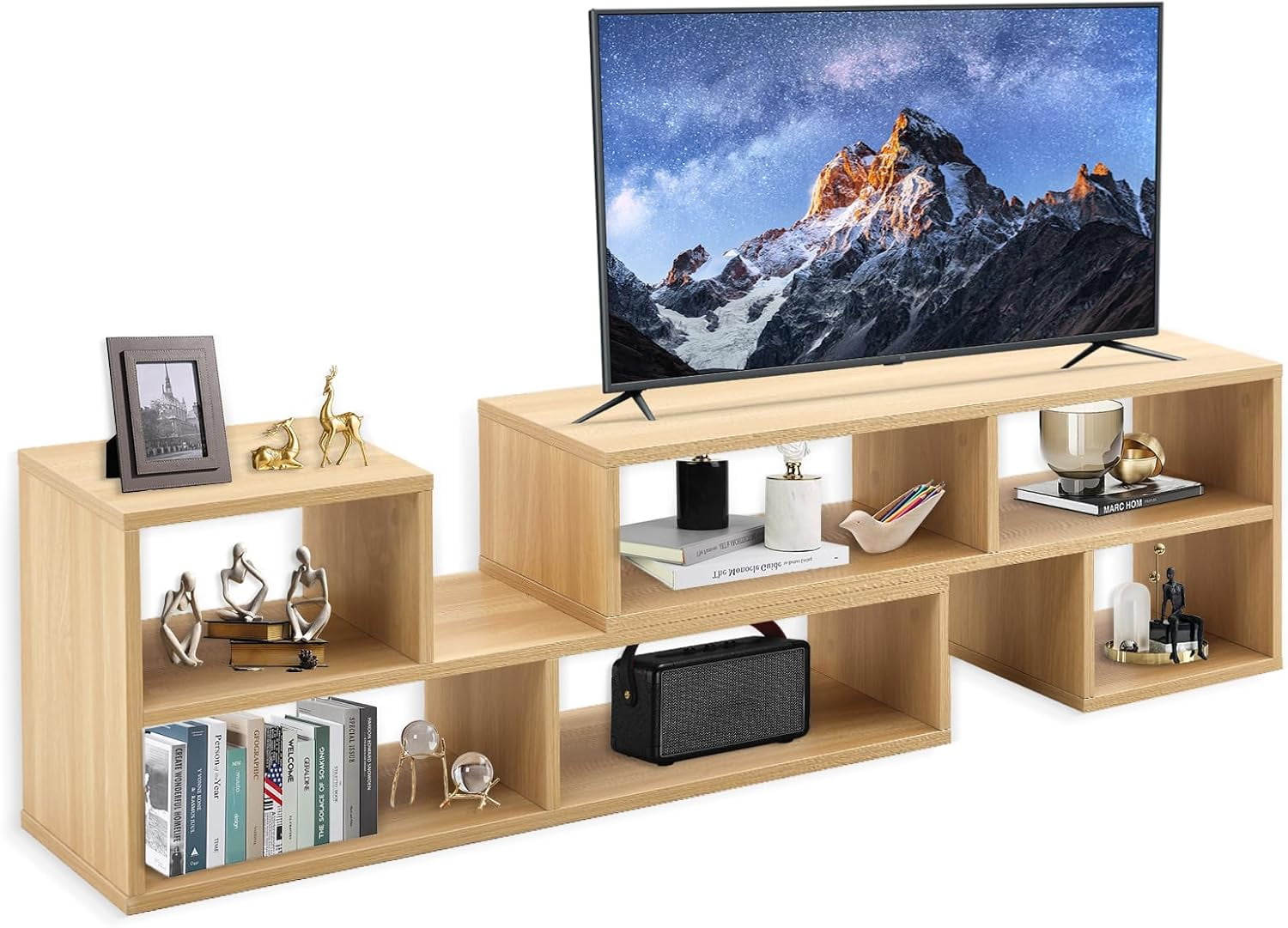 2 Pieces Free-Combination TV Stand with Bookcase Cube Entertainment ...