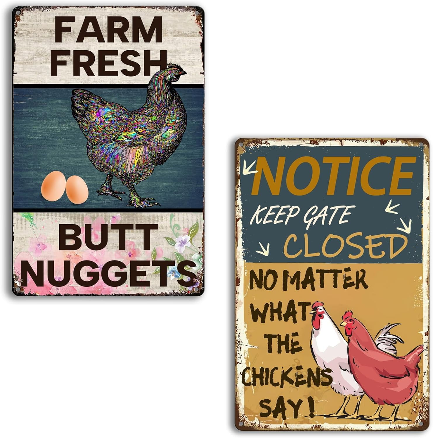 2 Pieces Funny Farmhouse Metal Chicken Signs-Farm Fresh Butt Nuggets ...