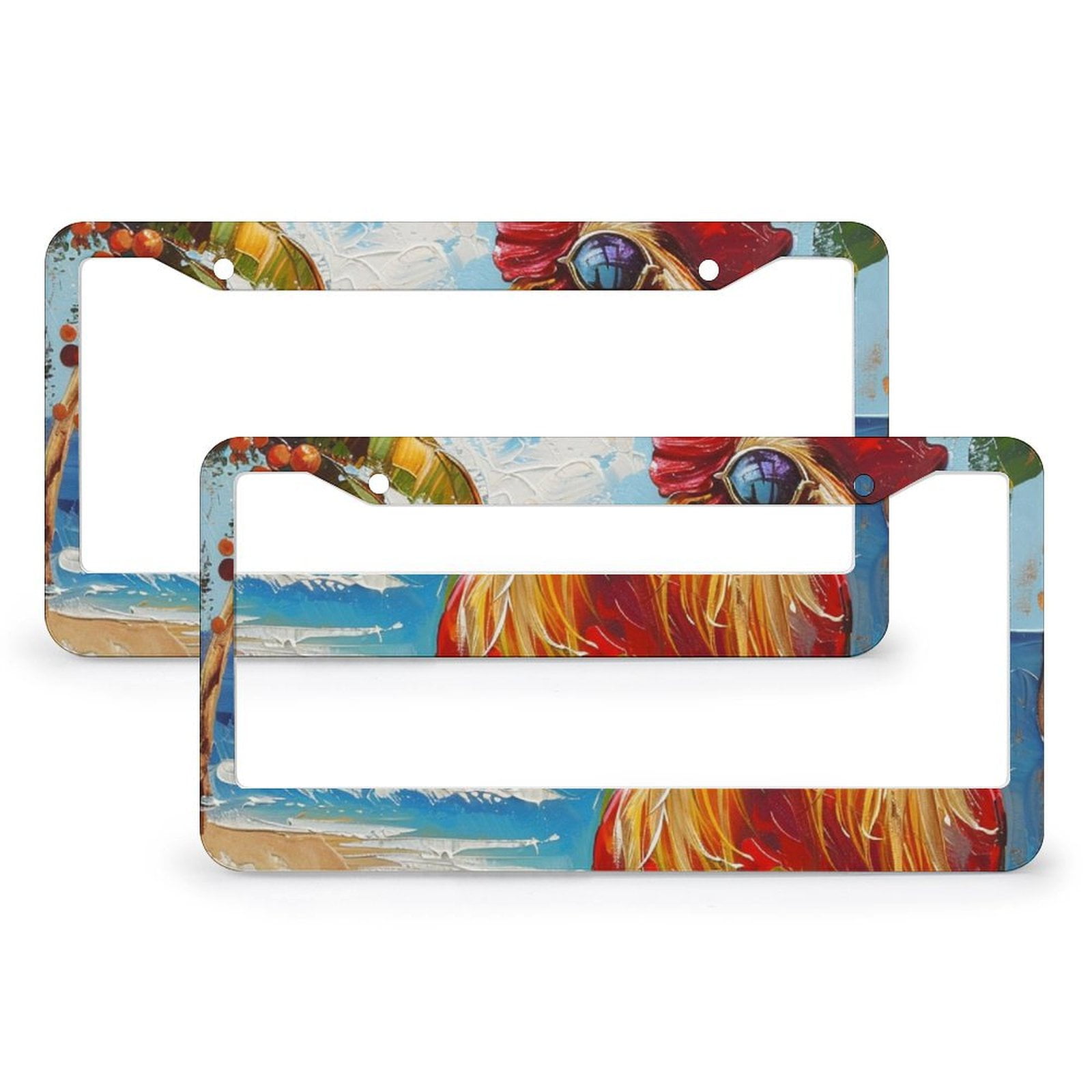 2 Pieces Funny Tropical Beach Rooster Chicken License Plate Cover ...