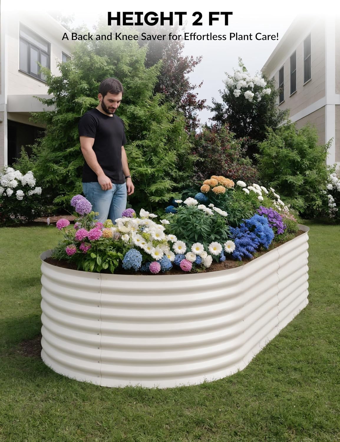 2 Pieces Galvanized Raised Garden Beds 8x4x2 ft, Beige Self-Watering ...