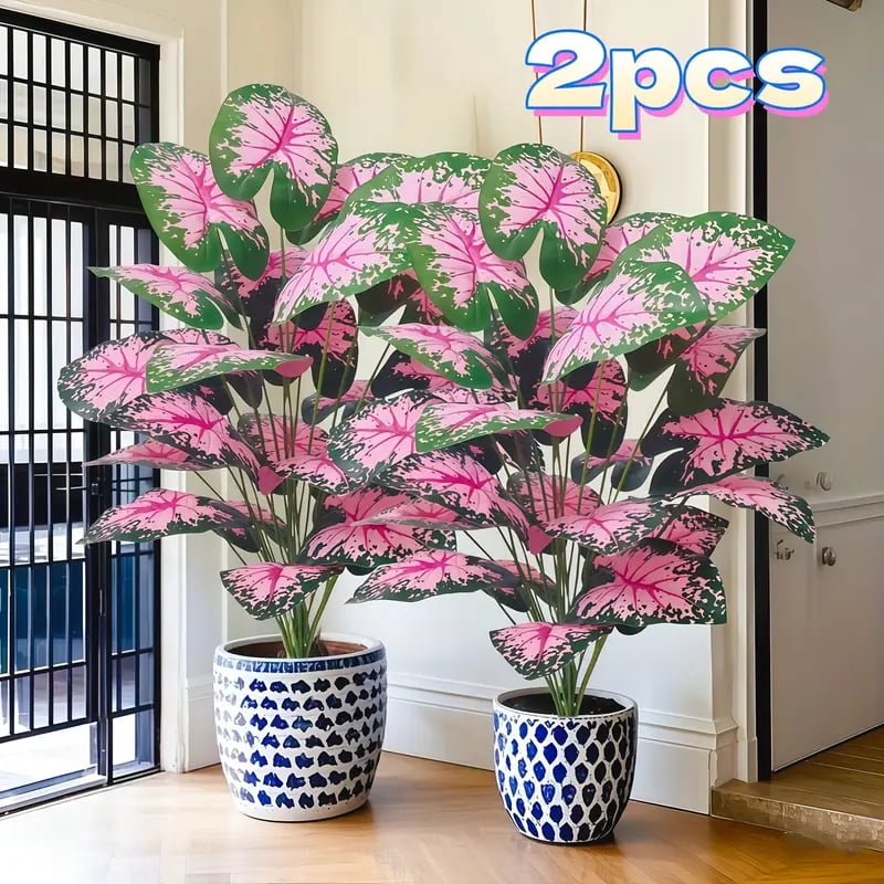 2 Pieces Giant Artificial Tropical Fern Plant 26 Inches High Pink Green ...