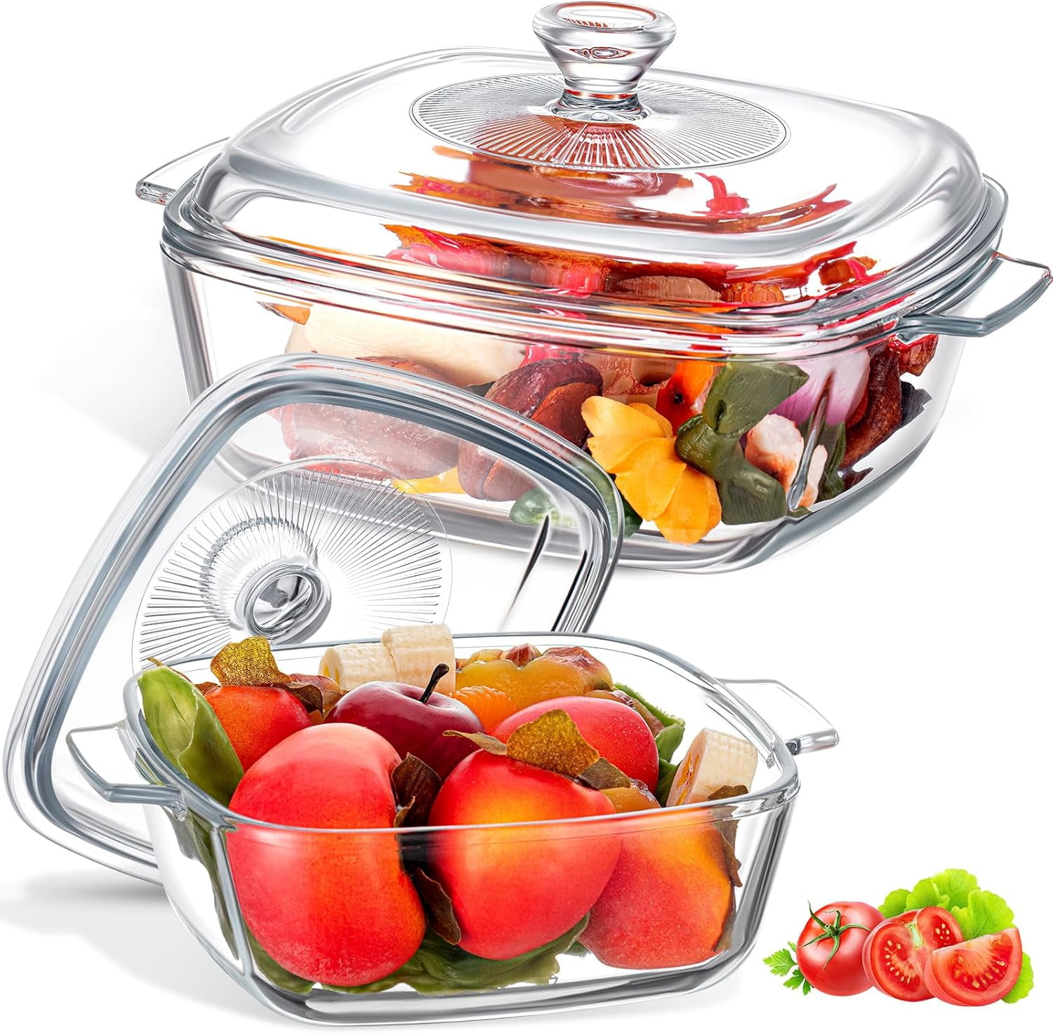 2 Pieces Glass Casserole Dish with Lid Baking Casserole Dish Covered ...