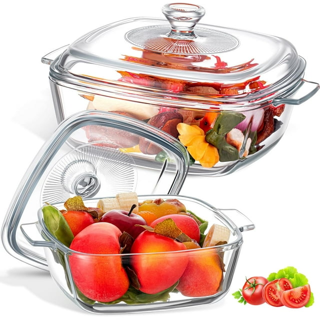 2 Pieces Glass Casserole Dish with Lid Baking Casserole Dish Covered ...