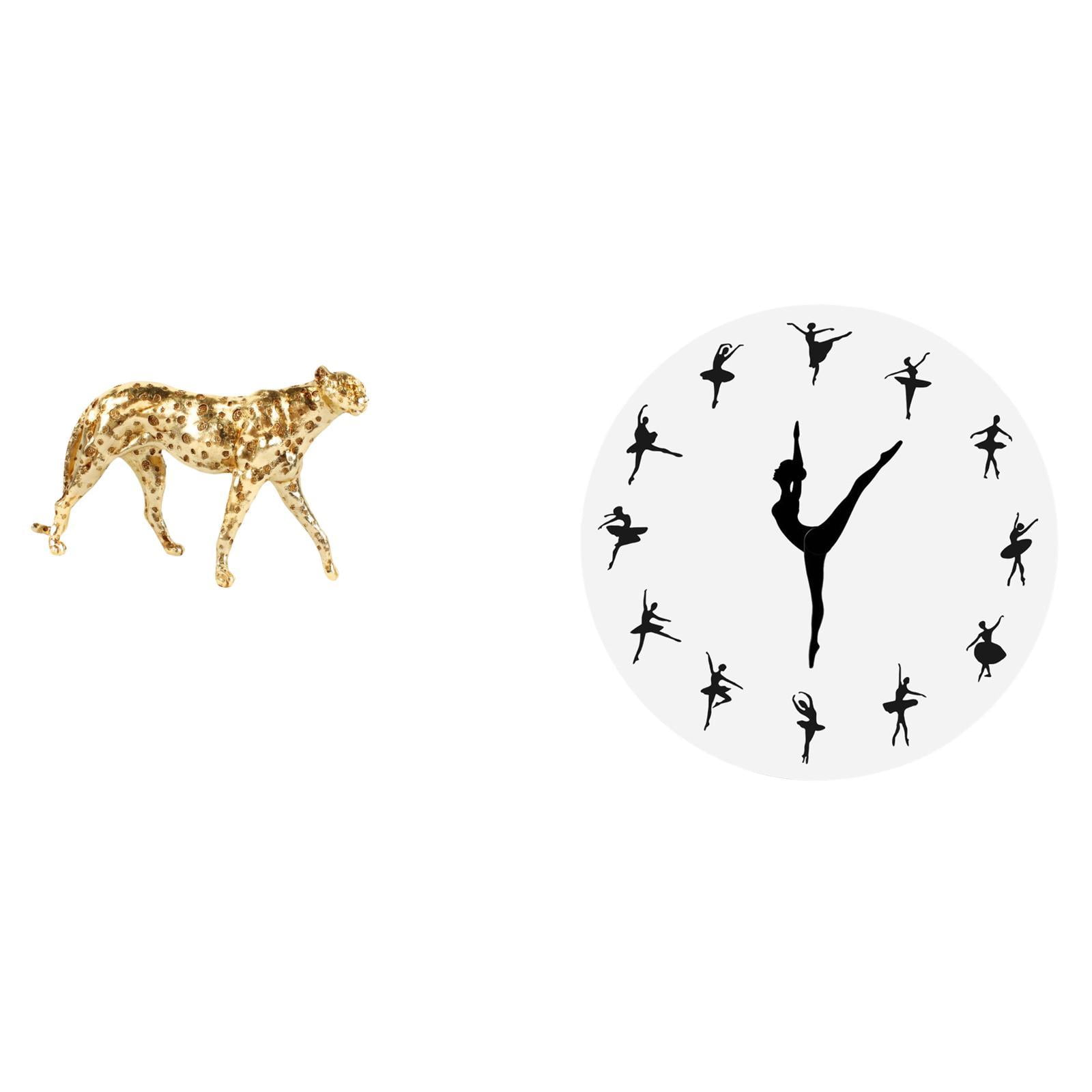 2 Pieces Gold Cheetah Figurine Dancing Wall Clock Silent Resin ...