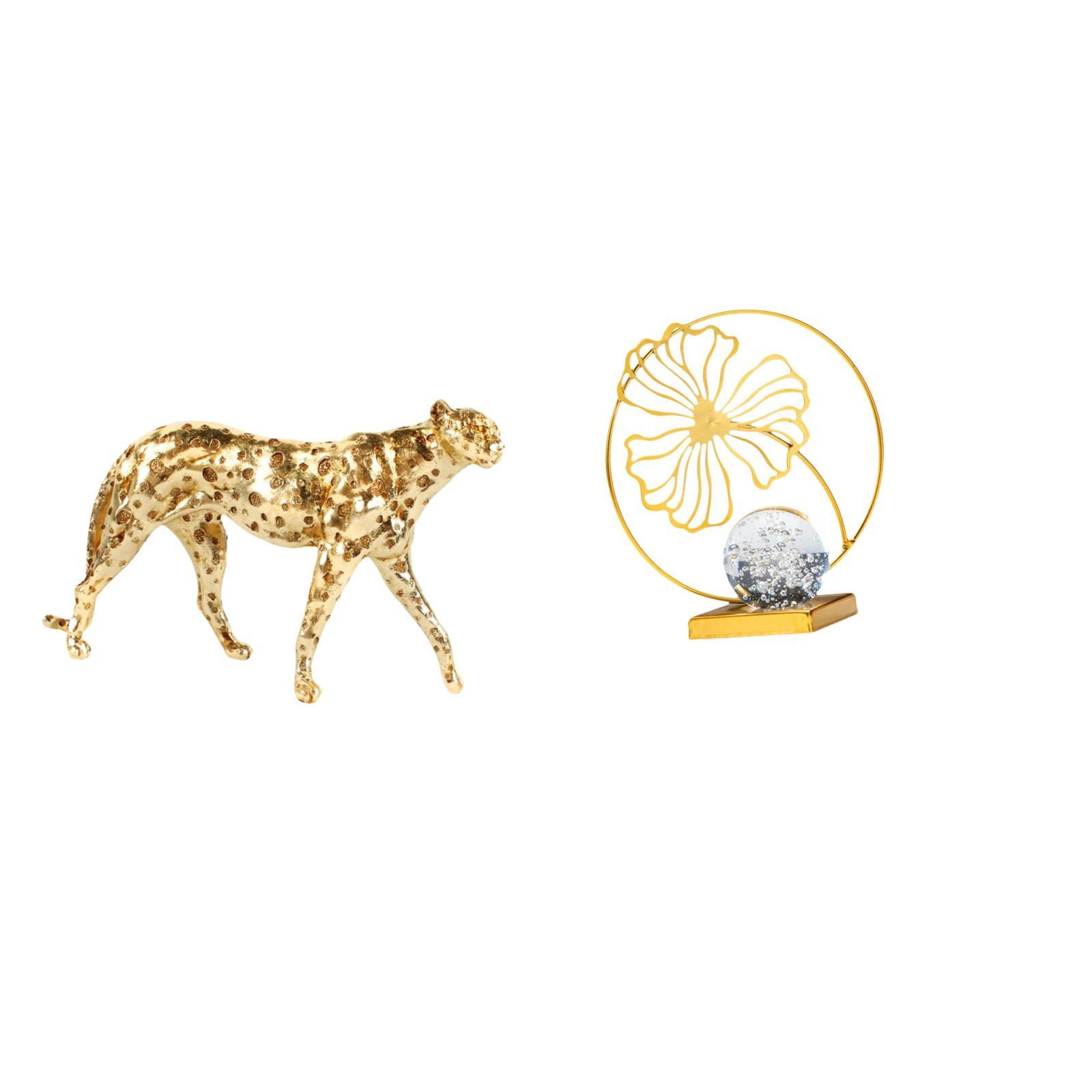 2 Pieces Gold Cheetah Figurine Leaf Sculpture Iron Ornament Smooth ...