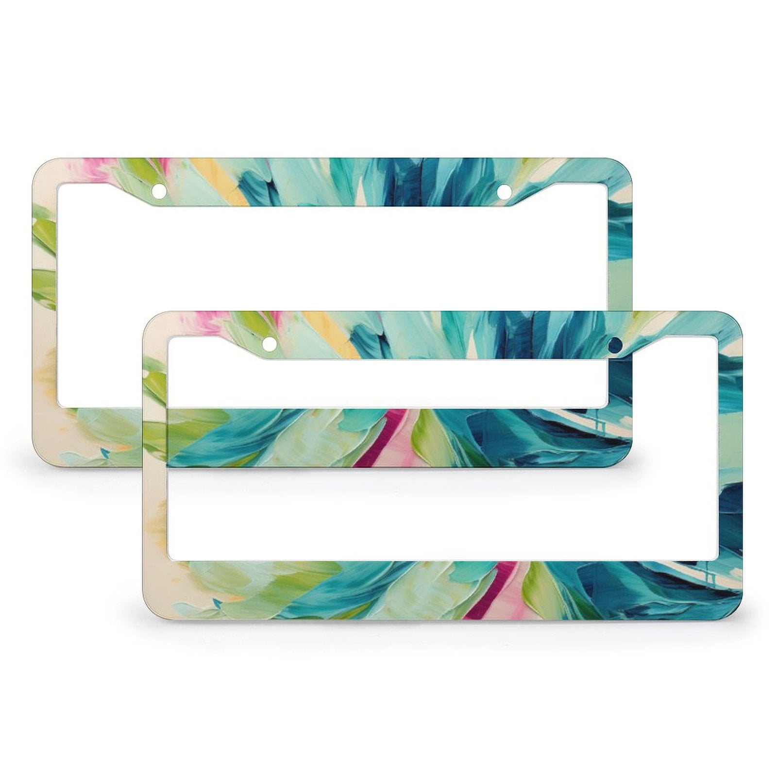 2 Pieces Green And Blue Flower Painting License Plate Cover Spring Oil ...
