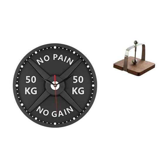 2 Pieces Gym Clock Barbell Wall Clock Modern Workout Decor with Walnut ...