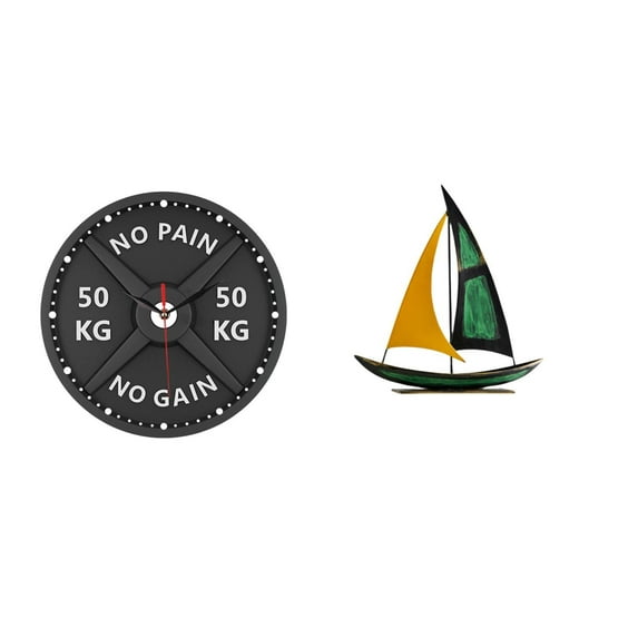 2 Pieces Gym Clock Sailboat Figurine Iron Sculpture Silent Mechanism ...