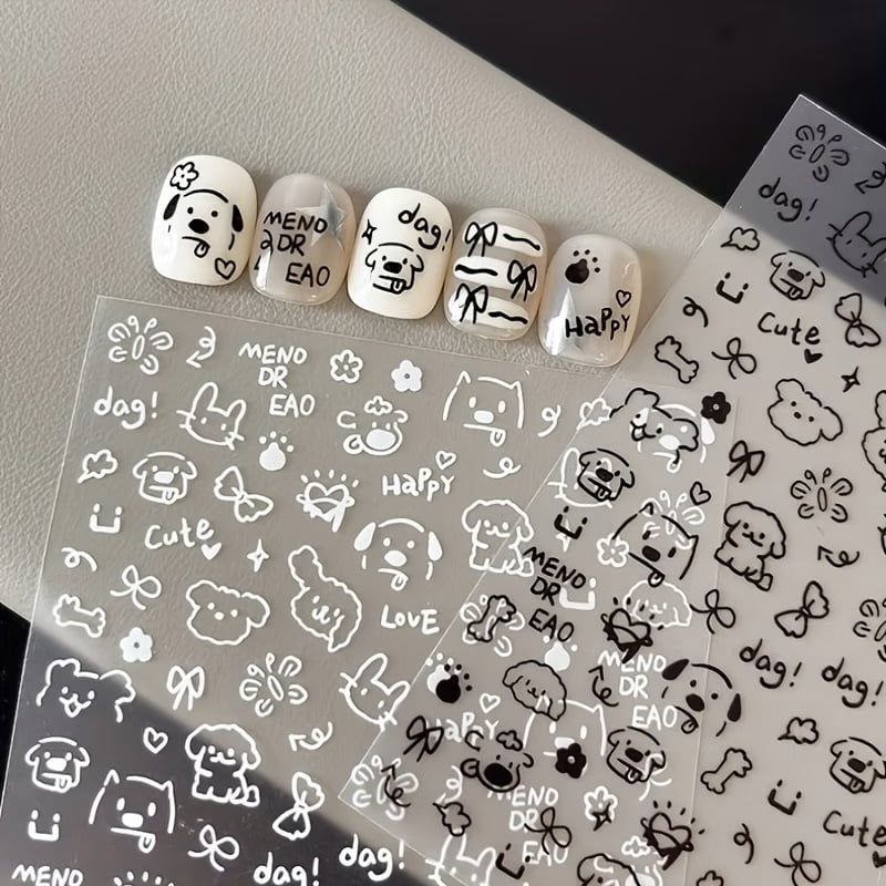 2 Pieces Hand-Painted Dog Nail Art Stickers - Self-Adhesive Matte Nail ...
